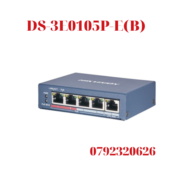 Thiết bị mạng Switch POE Hikvision DS-3E0105P-E (B) 4 Port 10/100M + 1 Port Uplink100Mbps RJ45 ...