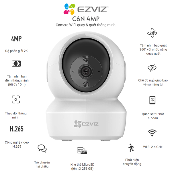 Camera IP Wifi quay quét thông minh EZVIZ C6N (4MP, H.265) - Siêu Thị ...